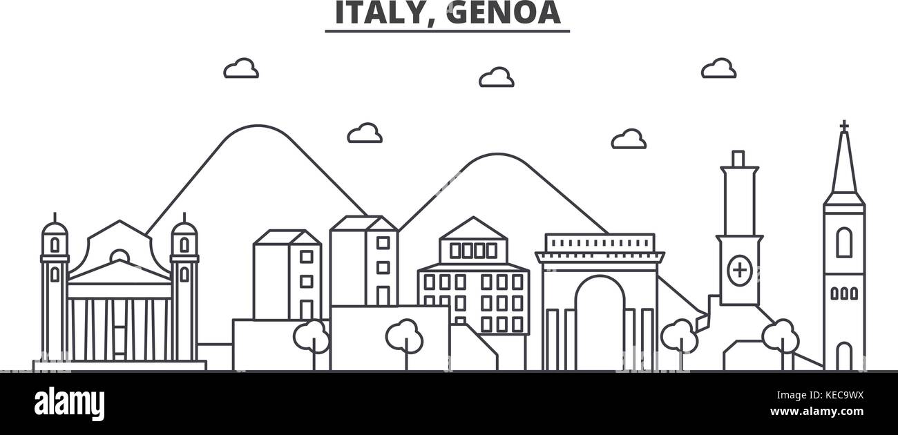 Italy, Genoa architecture line skyline illustration. Linear vector ...