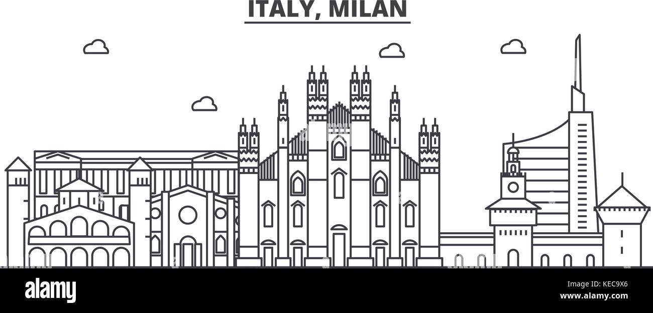 Italy, Milan architecture line skyline illustration. Linear vector ...