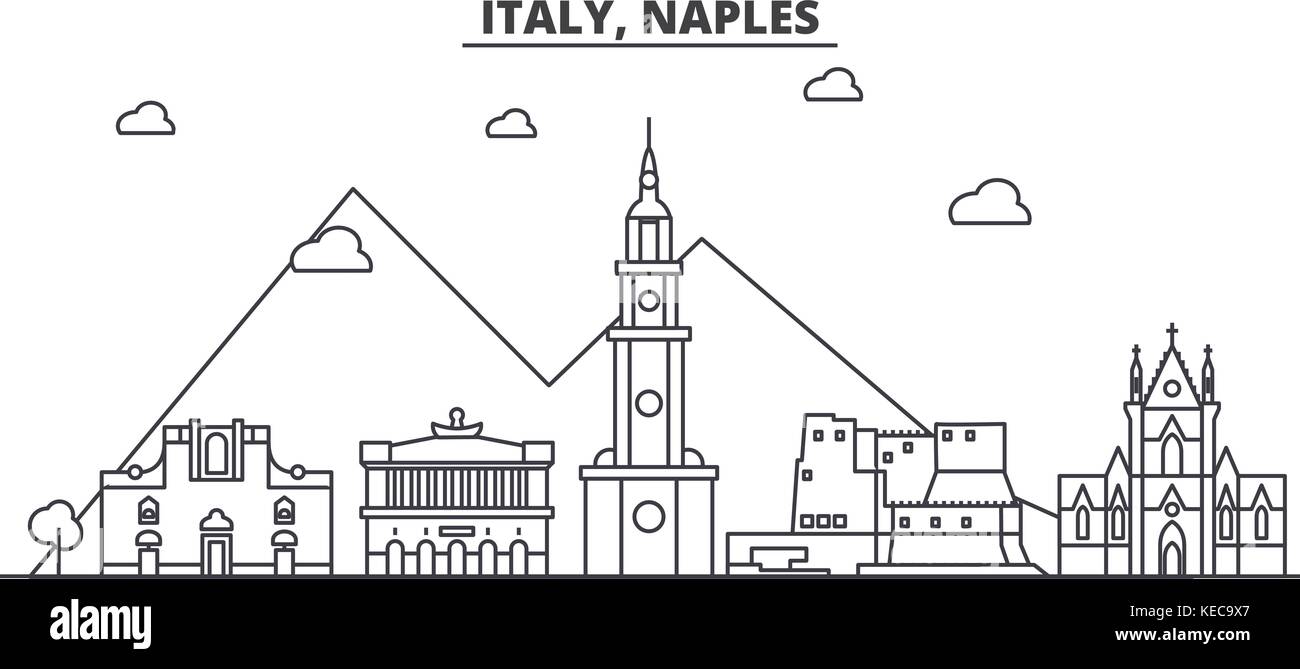 Italy, Naples architecture line skyline illustration. Linear vector ...
