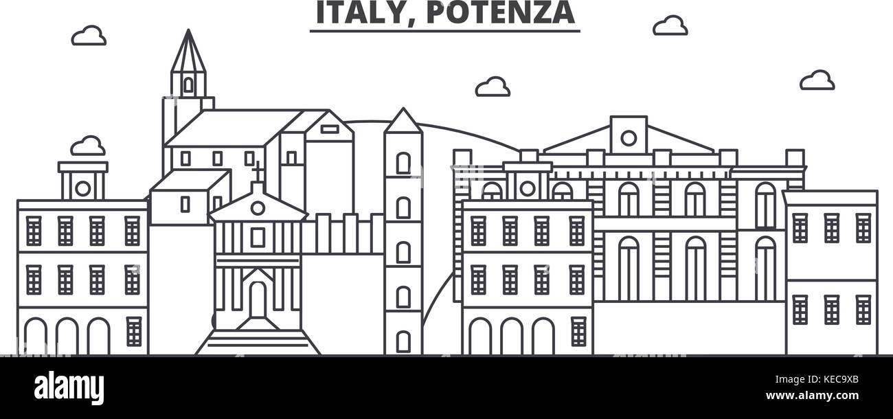 Italy, Potenza architecture line skyline illustration. Linear vector ...