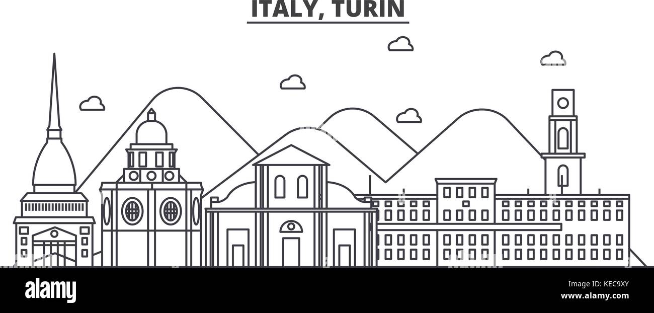 Italy, Turin architecture line skyline illustration. Linear vector ...