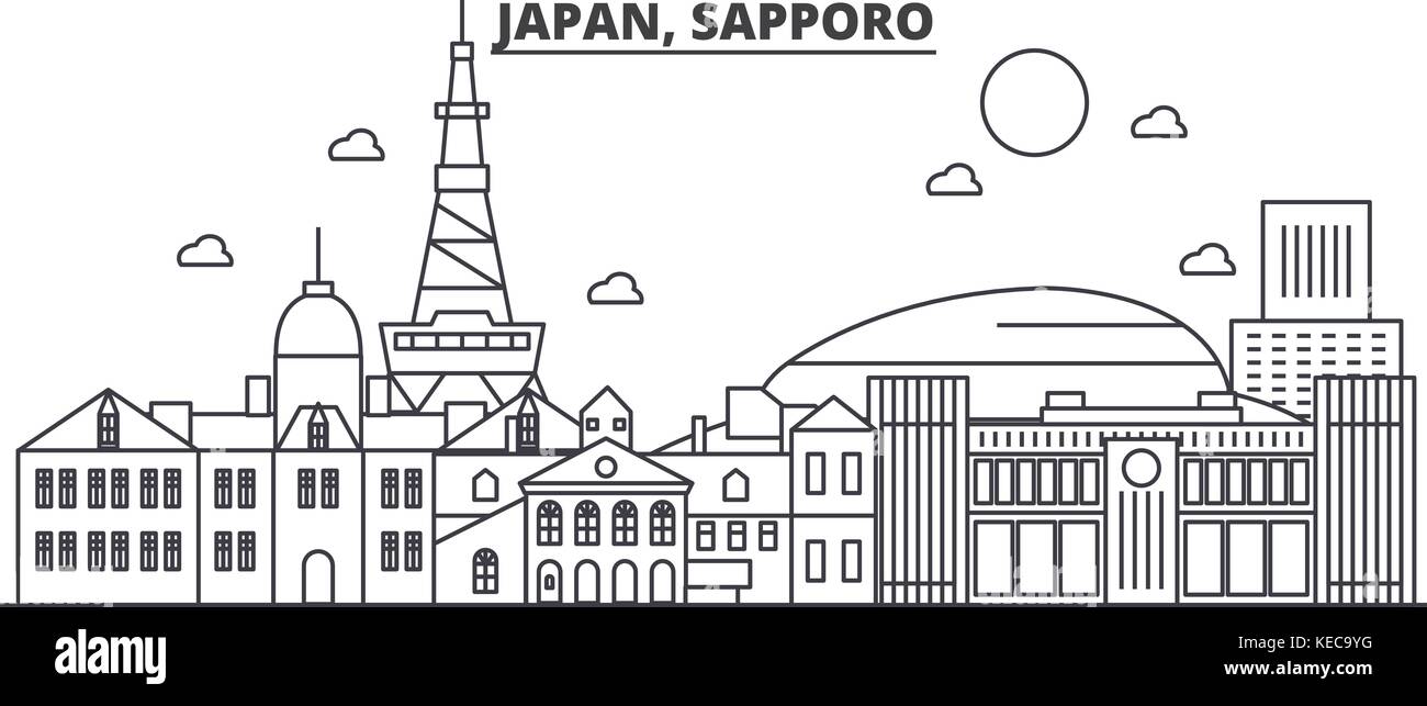 Japan, Sapporo architecture line skyline illustration. Linear vector ...