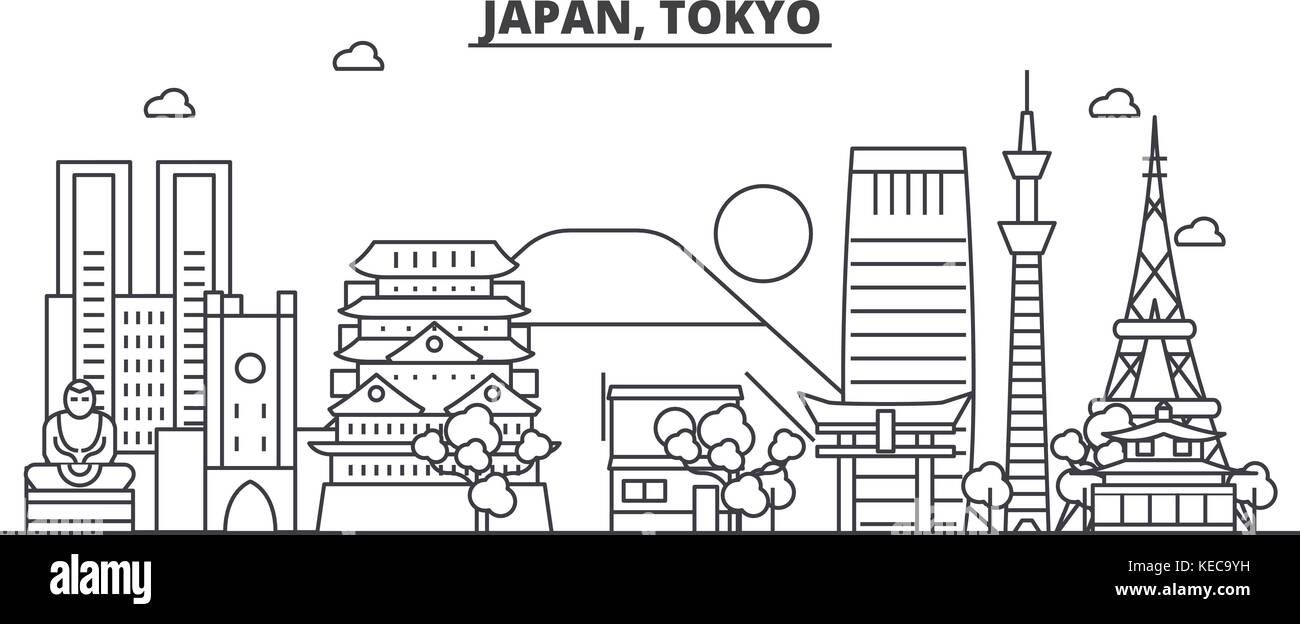 Japan, Tokyo architecture line skyline illustration. Linear vector ...