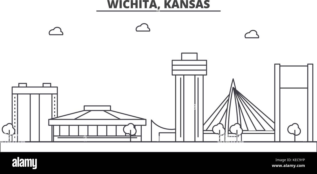 Kansas, Wichita architecture line skyline illustration. Linear vector ...