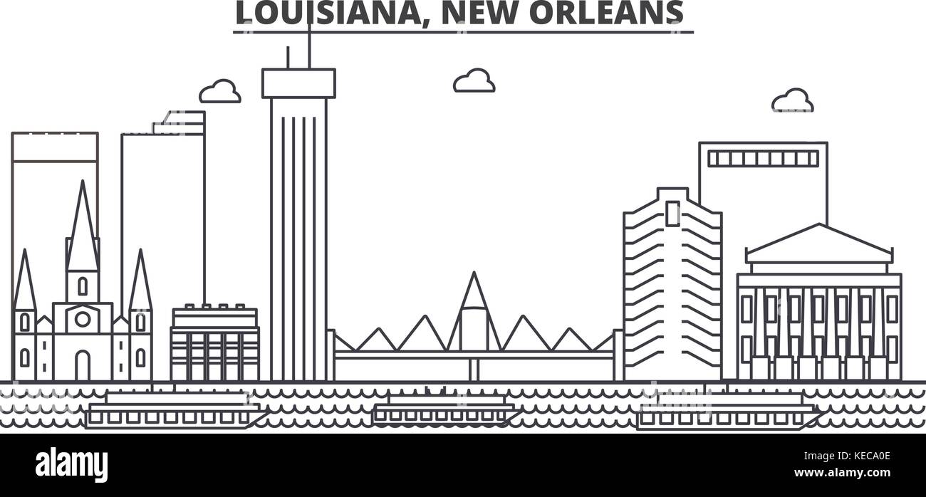 Louisiana, New Orleans architecture line skyline illustration. Linear ...