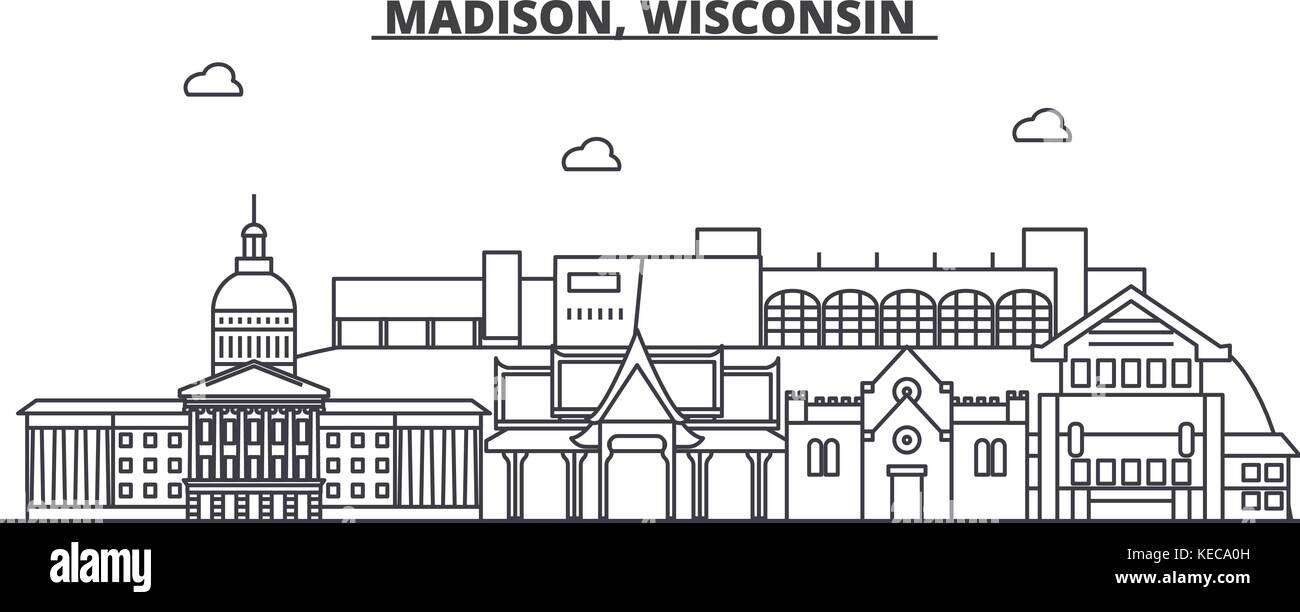 Madison, Wisconsin architecture line skyline illustration. Linear ...