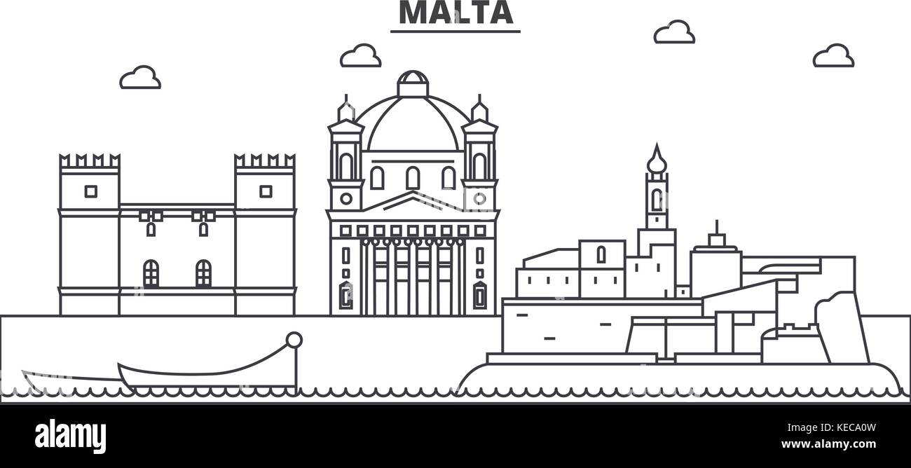 Malta architecture line skyline illustration. Linear vector cityscape ...