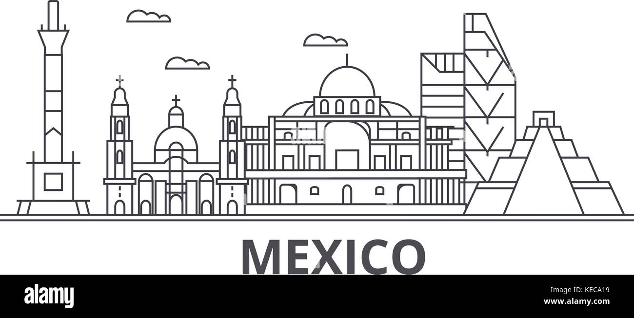 Mexico architecture line skyline illustration. Linear vector cityscape ...