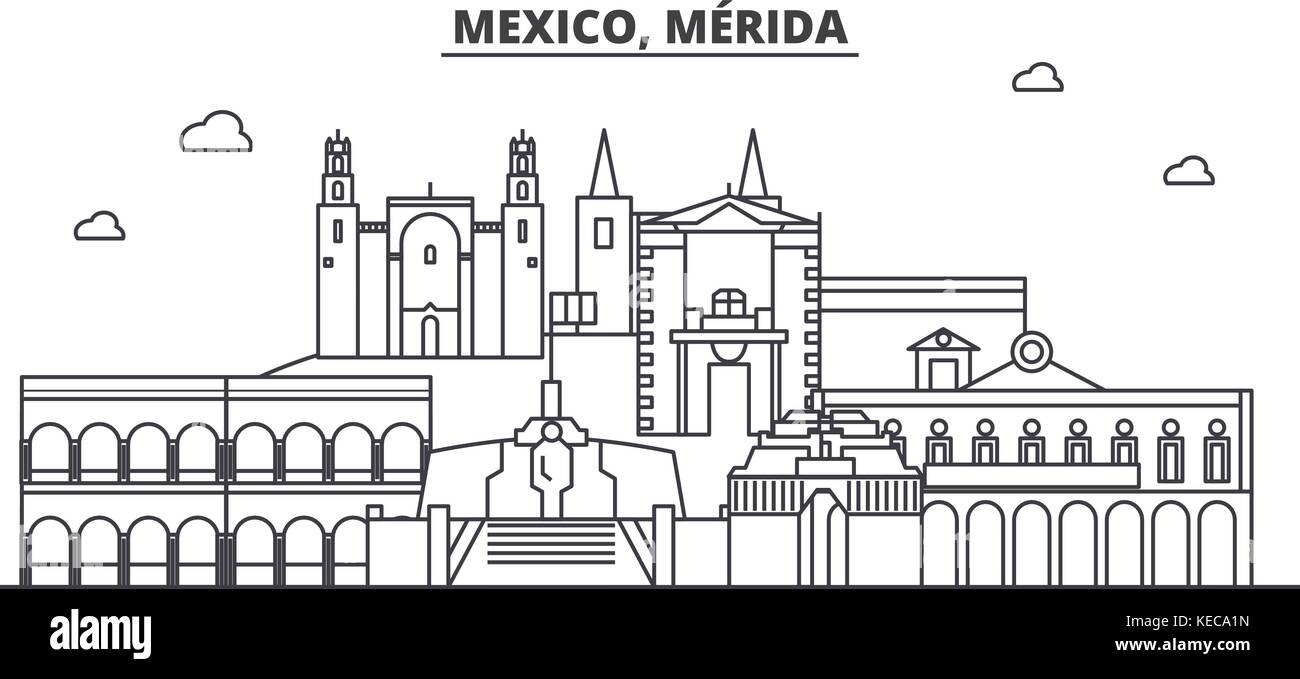 Mexico, Merida architecture line skyline illustration. Linear vector ...