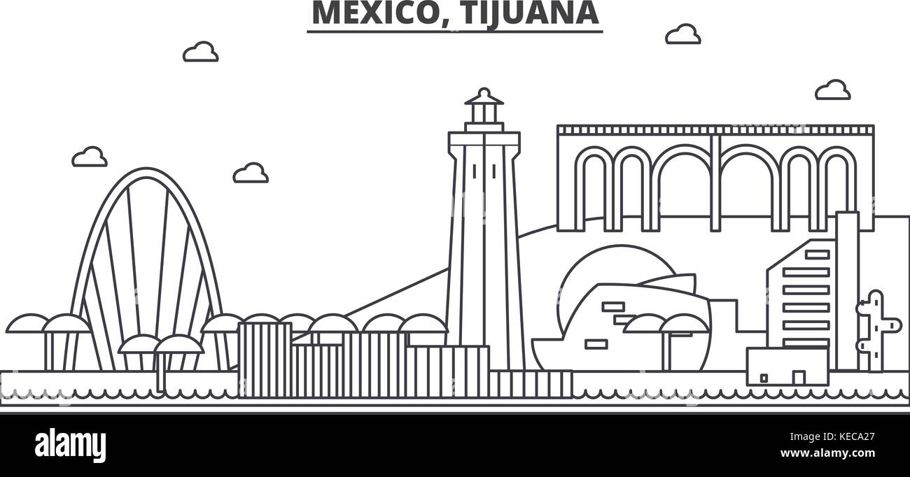 Mexico, Tijuana architecture line skyline illustration. Linear vector ...