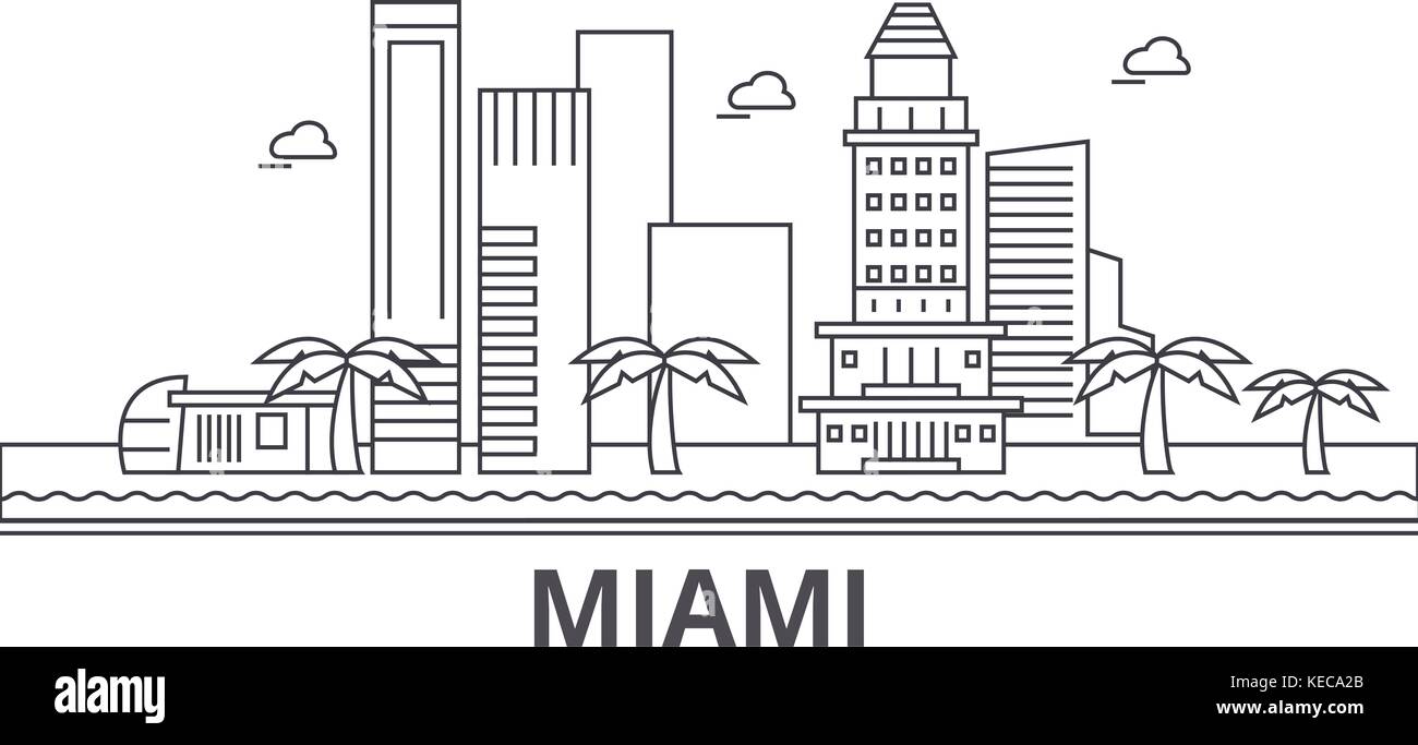 Miami architecture line skyline illustration. Linear vector cityscape ...