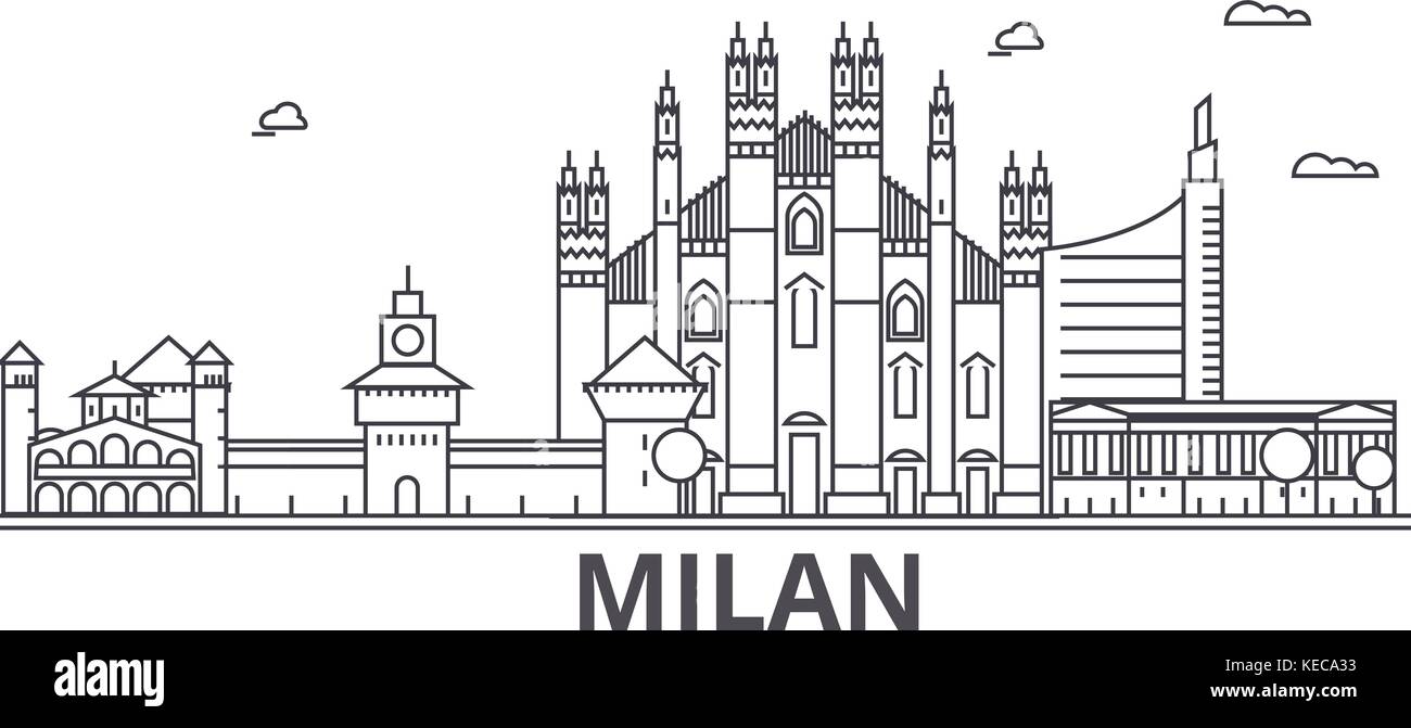 Milan architecture line skyline illustration. Linear vector cityscape ...