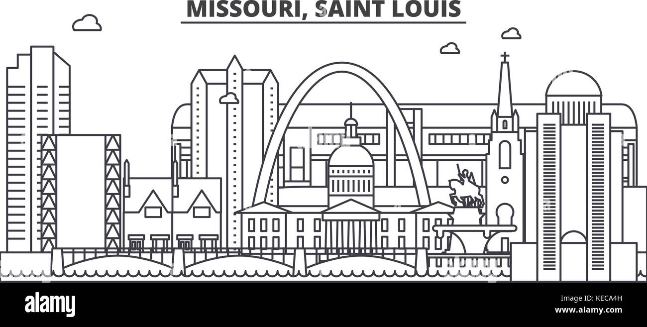 Missouri, Saint Louis architecture line skyline illustration. Linear ...