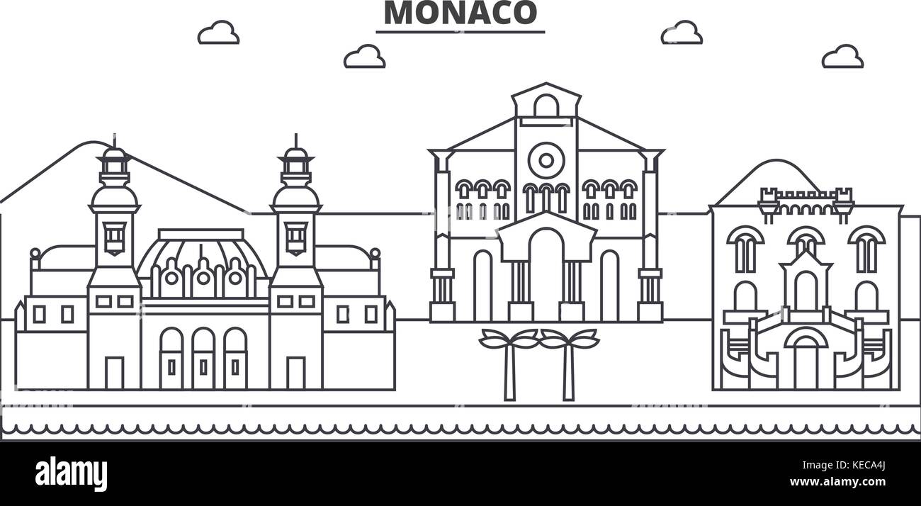 Monaco architecture line skyline illustration. Linear vector cityscape ...