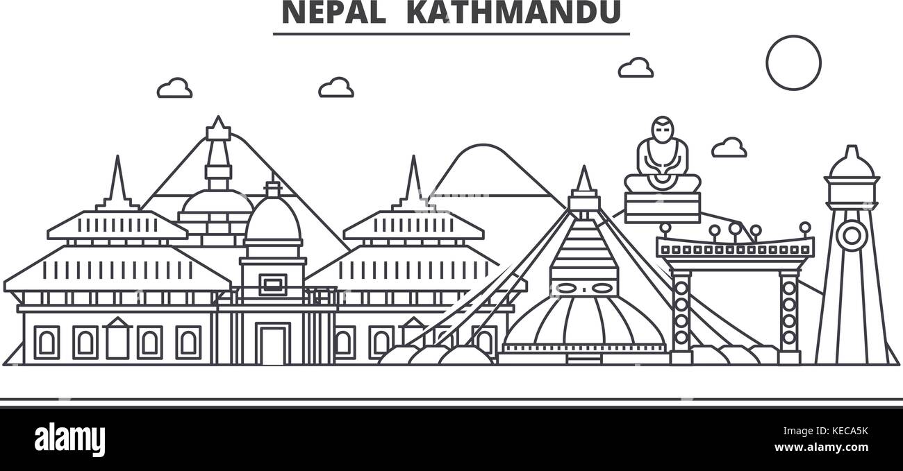 Nepal Kathmandu Architecture Line Skyline Illustration Linear Vector Cityscape With Famous