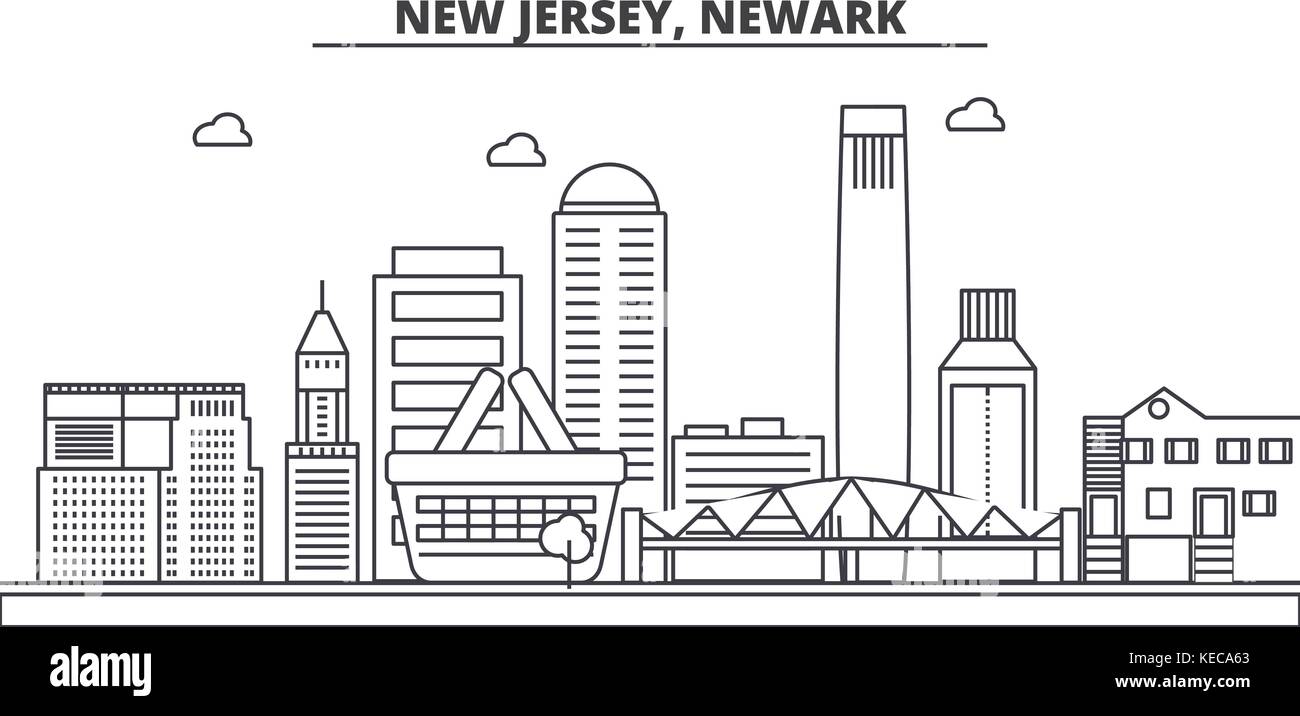 New Jersey, Newark architecture line skyline illustration. Linear ...