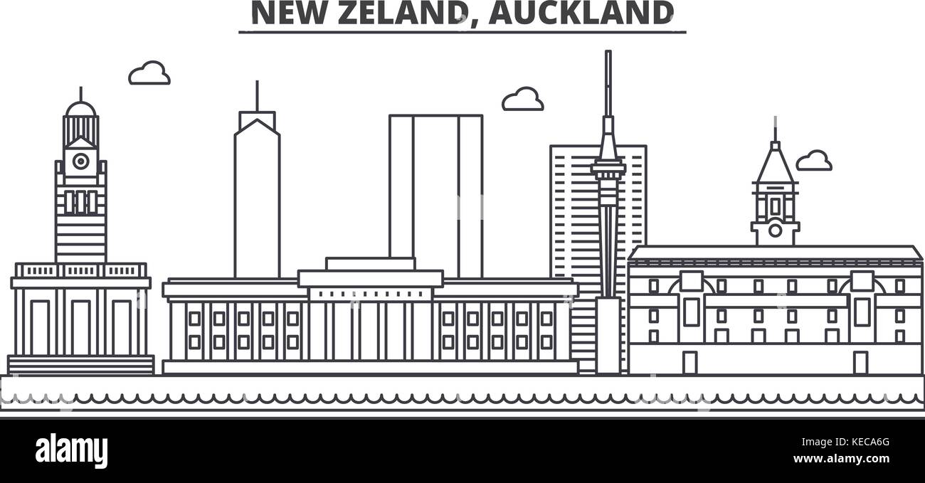New Zeland, Auckland architecture line skyline illustration. Linear ...