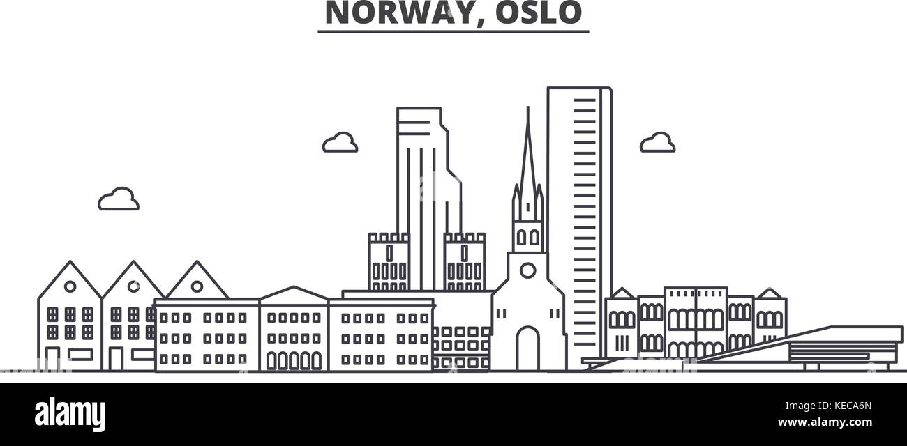 Norway, Oslo architecture line skyline illustration. Linear vector ...