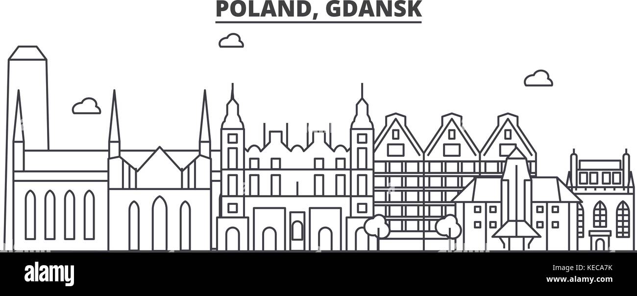 Poland, Gdansk architecture line skyline illustration. Linear vector ...