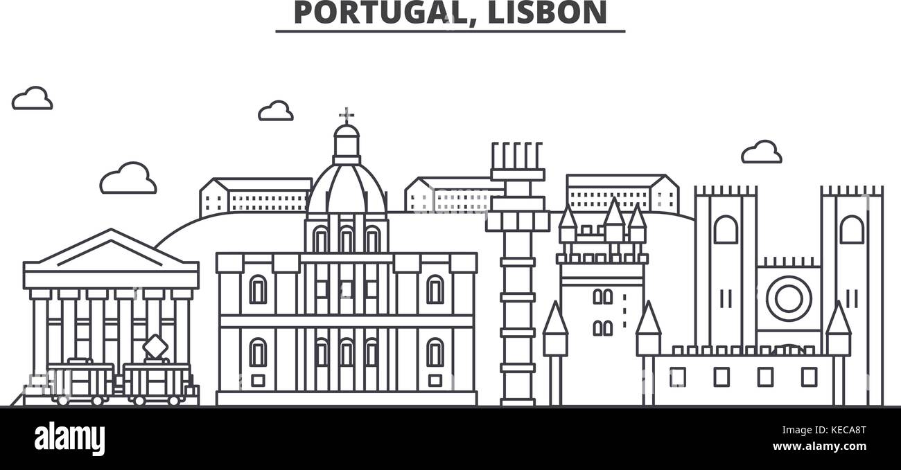 Portugal, Lisbon architecture line skyline illustration. Linear vector ...