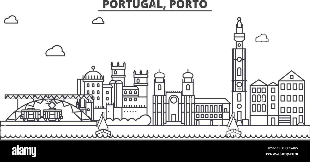 Portugal, Porto architecture line skyline illustration. Linear vector ...