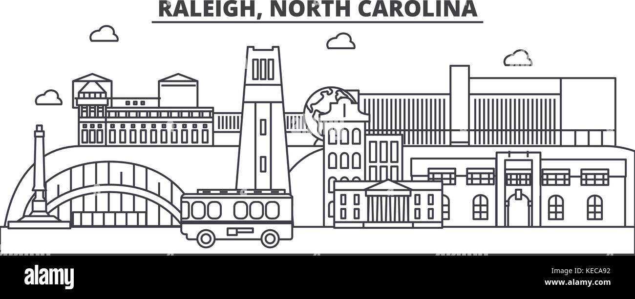 Raleigh, North Carolina architecture line skyline illustration. Linear ...