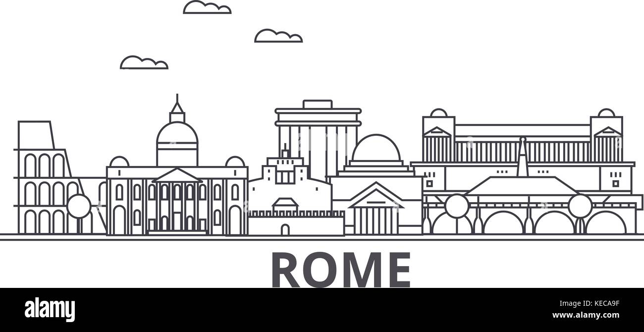 Rome architecture line skyline illustration. Linear vector cityscape ...