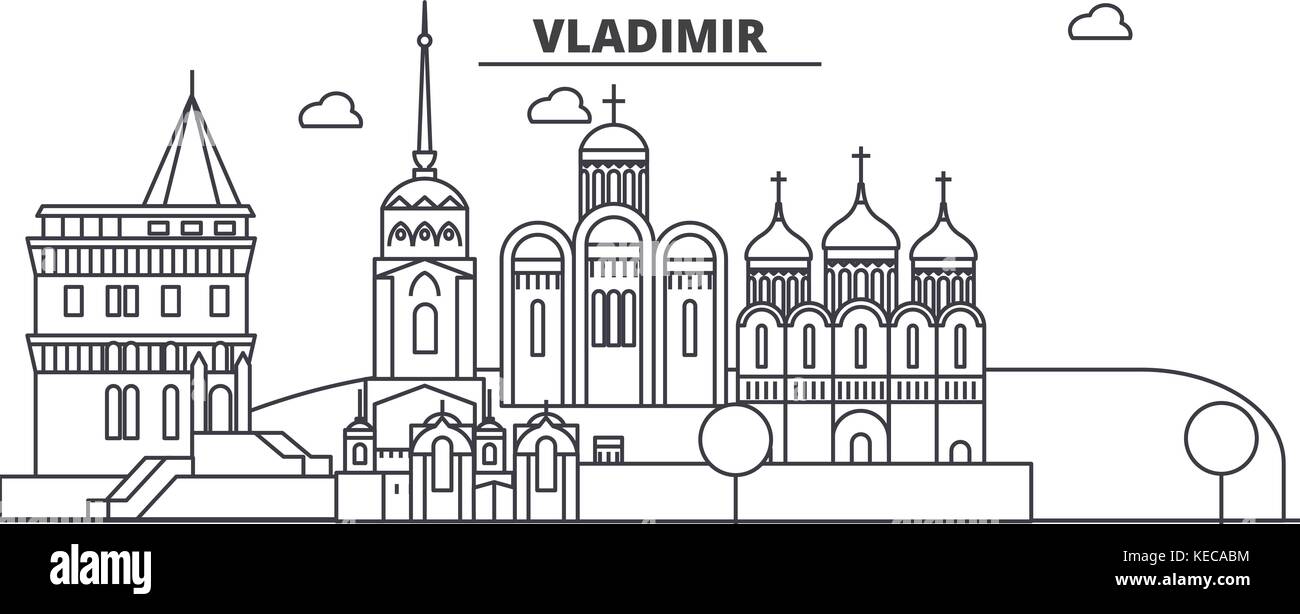 Russia, Vladimir architecture line skyline illustration. Linear vector ...