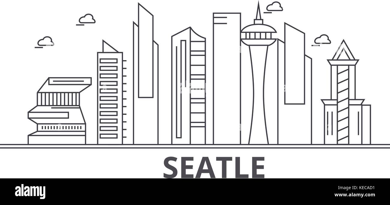 Seattle architecture line skyline illustration. Linear vector cityscape ...