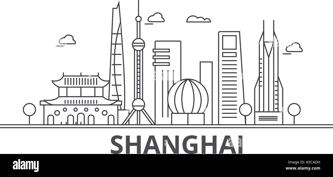 Shanghai architecture line skyline illustration. Linear vector ...