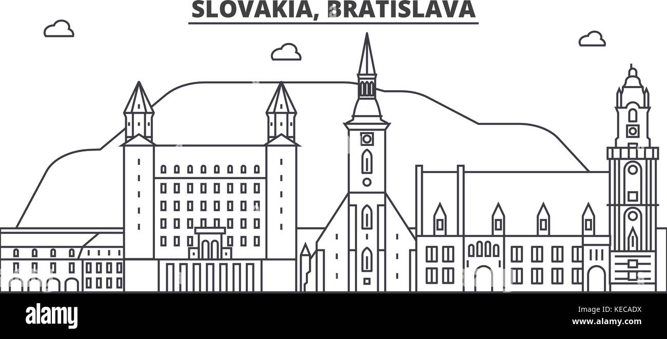Slovakia, Bratislava architecture line skyline illustration. Linear ...