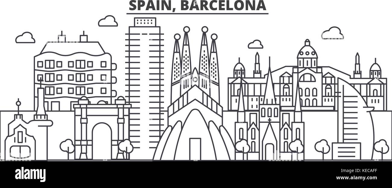 Spain, Barcelona architecture line skyline illustration. Linear vector ...