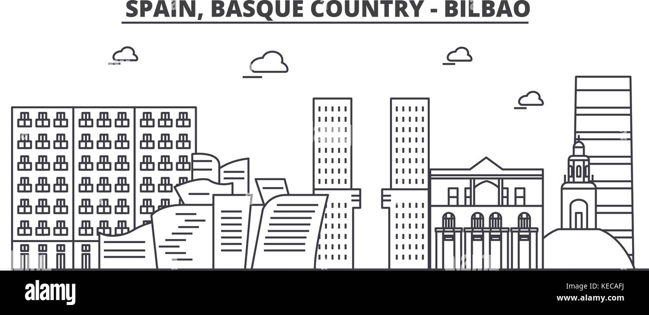 Spain, Bilbao, Basque Country architecture line skyline illustration ...