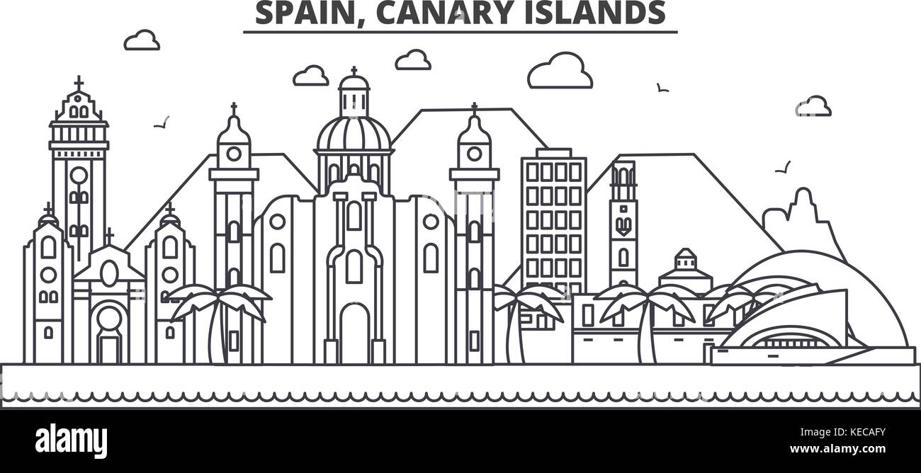 Spain, Canary Islands architecture line skyline illustration. Linear ...