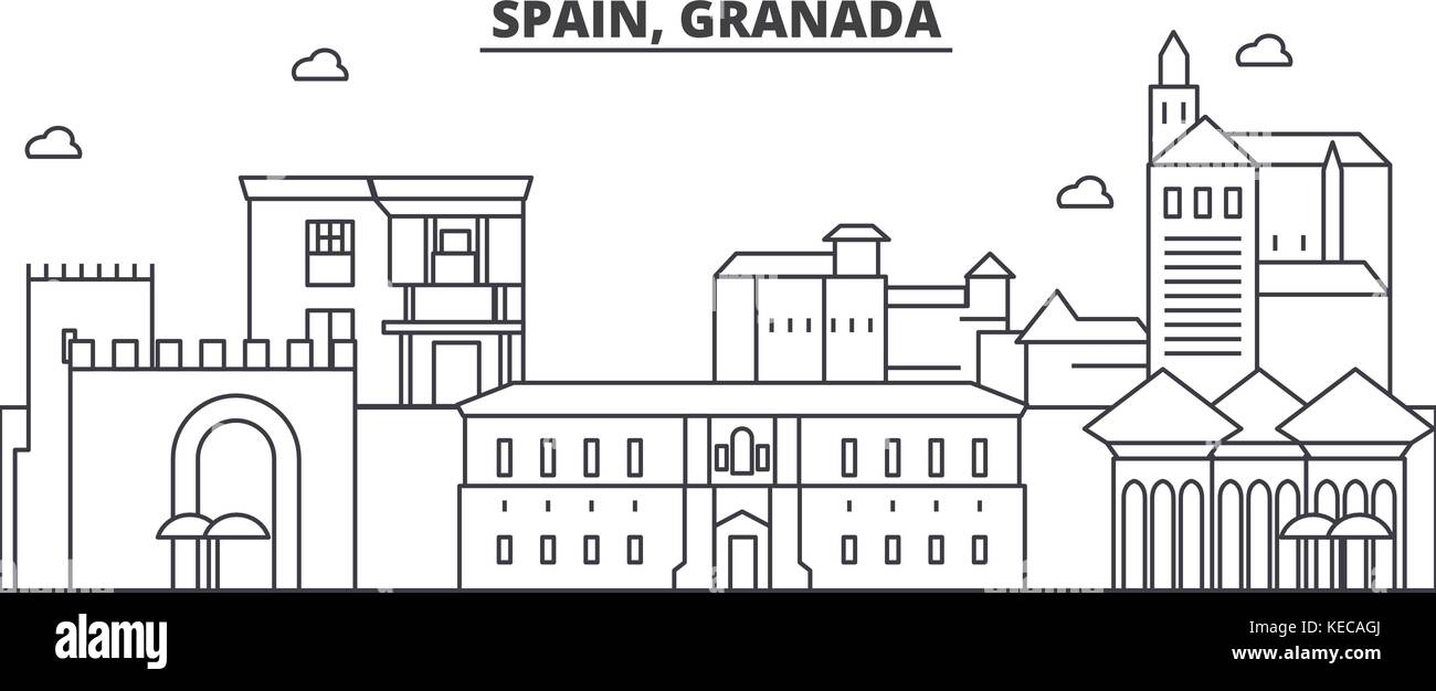 Spain, Granada architecture line skyline illustration. Linear vector ...
