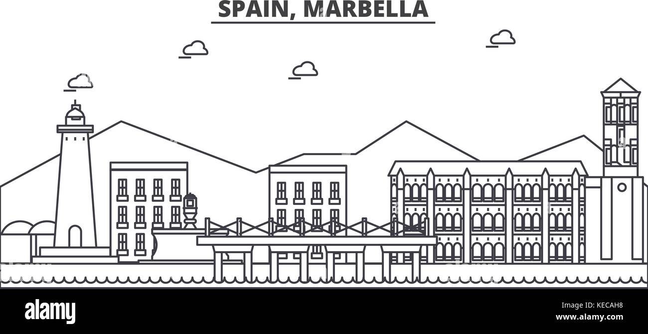 Spain, Marbella architecture line skyline illustration. Linear vector ...