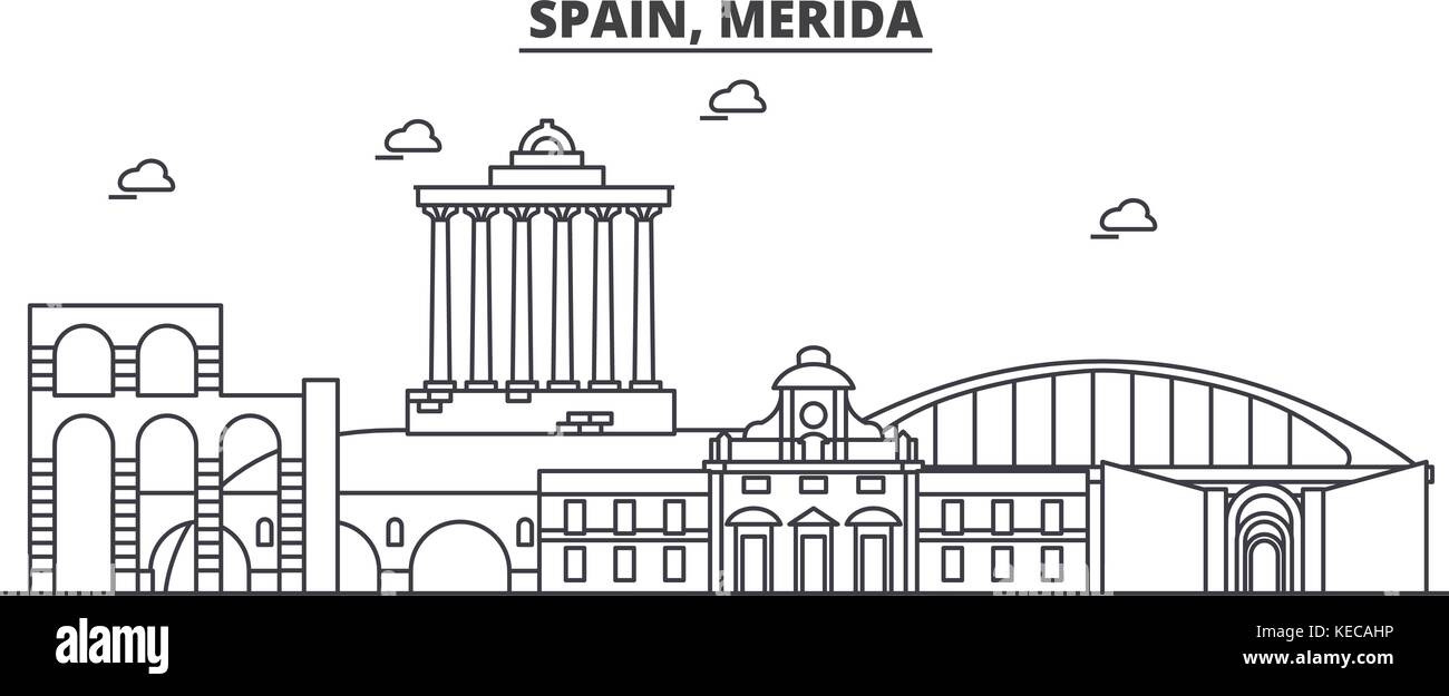Spain, Merida architecture line skyline illustration. Linear vector ...