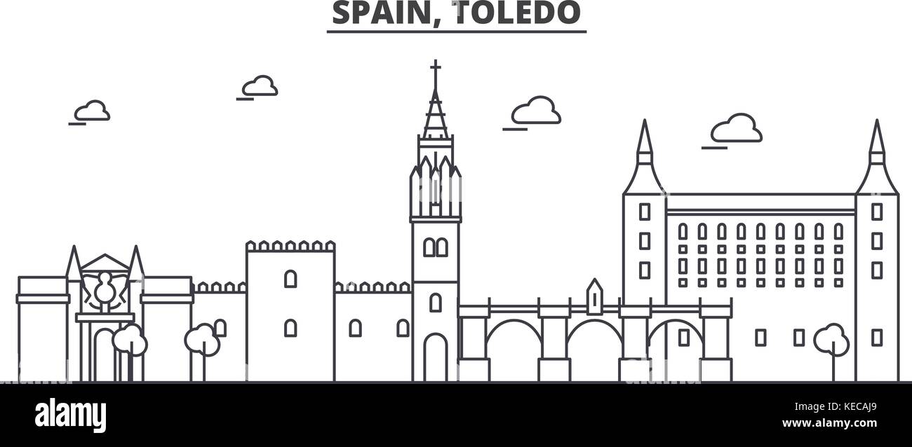Spain, Toledo architecture line skyline illustration. Linear vector ...