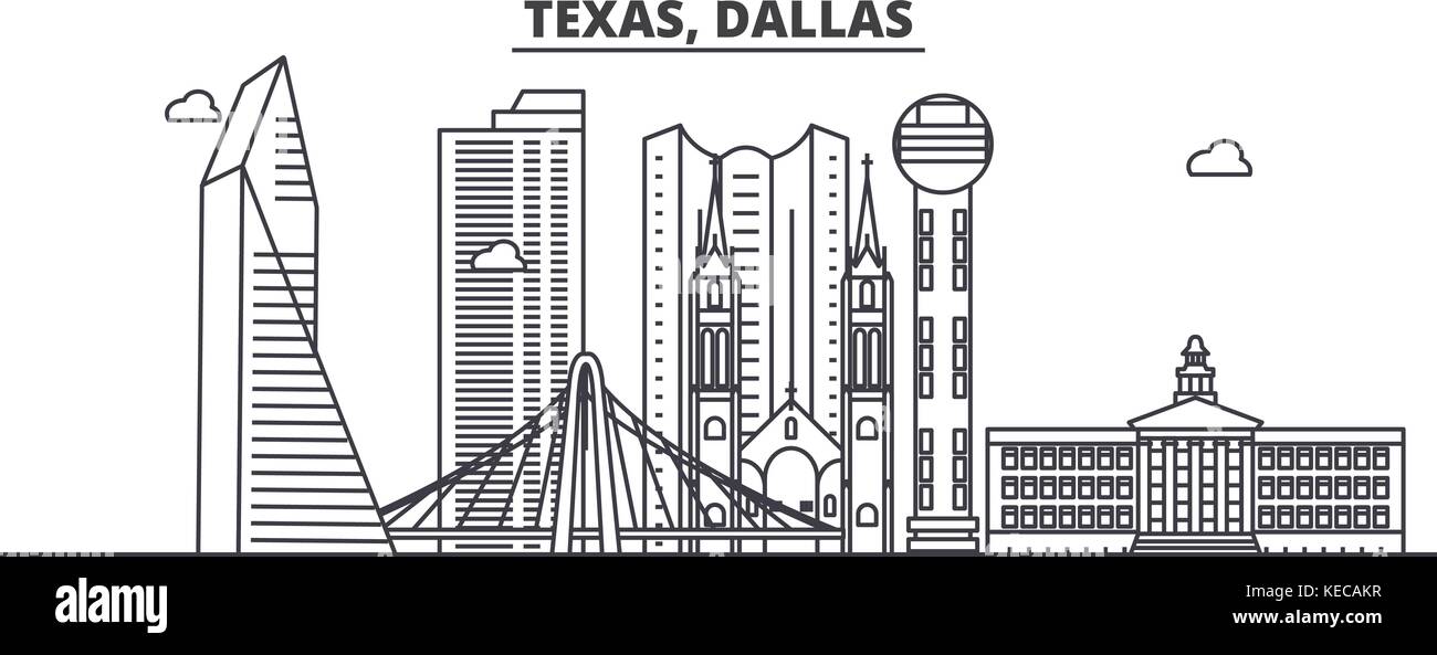 Texas Dallas architecture line skyline illustration. Linear vector ...