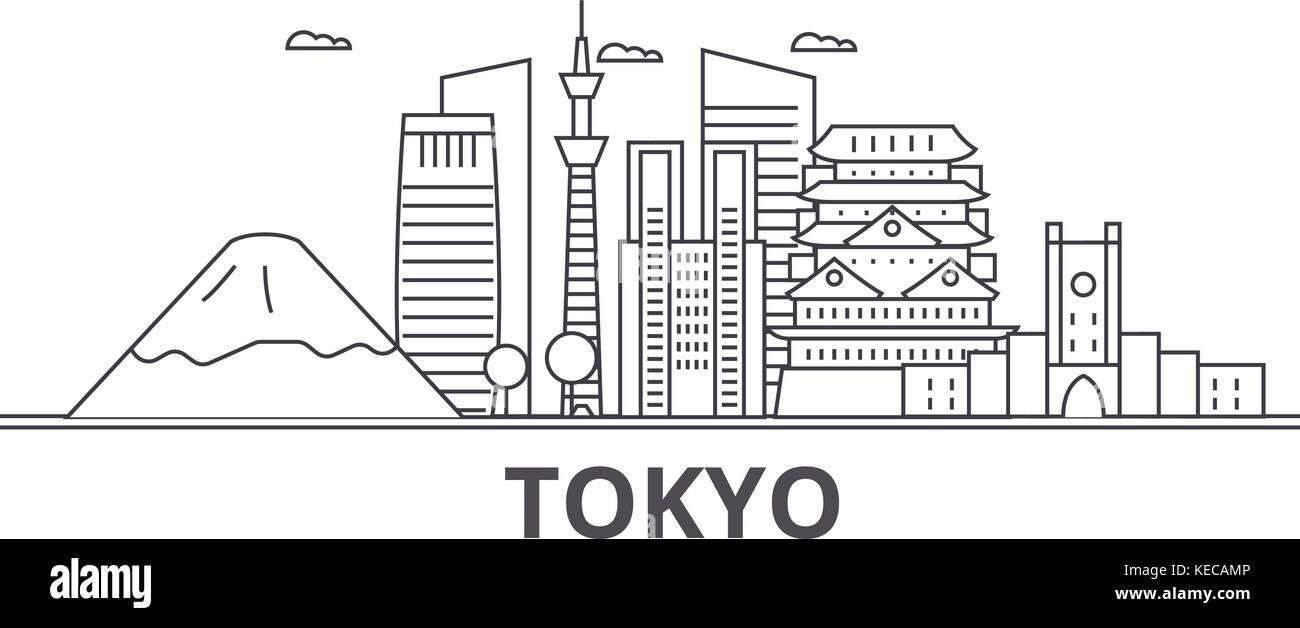 Tokyo Japan architecture line skyline illustration. Linear vector ...
