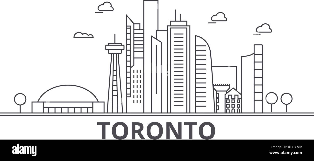 Toronto architecture line skyline illustration. Linear vector cityscape with famous landmarks ...