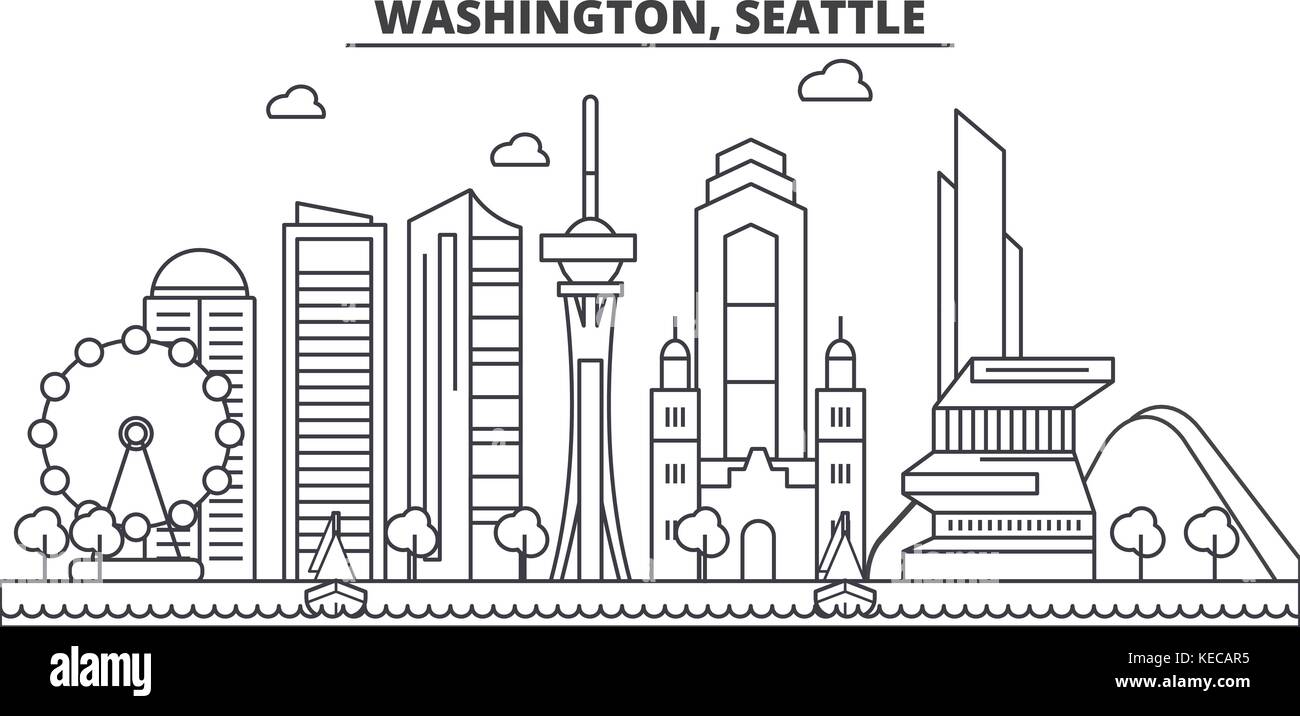 Washington, Seattle architecture line skyline illustration. Linear ...