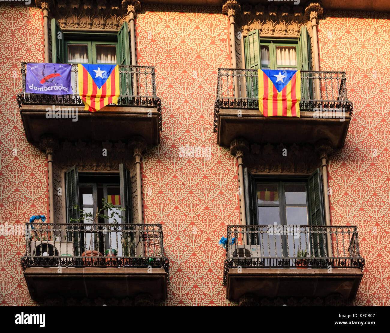 Signs, banners and flags cover the cityscape of Barcelona in support of ...