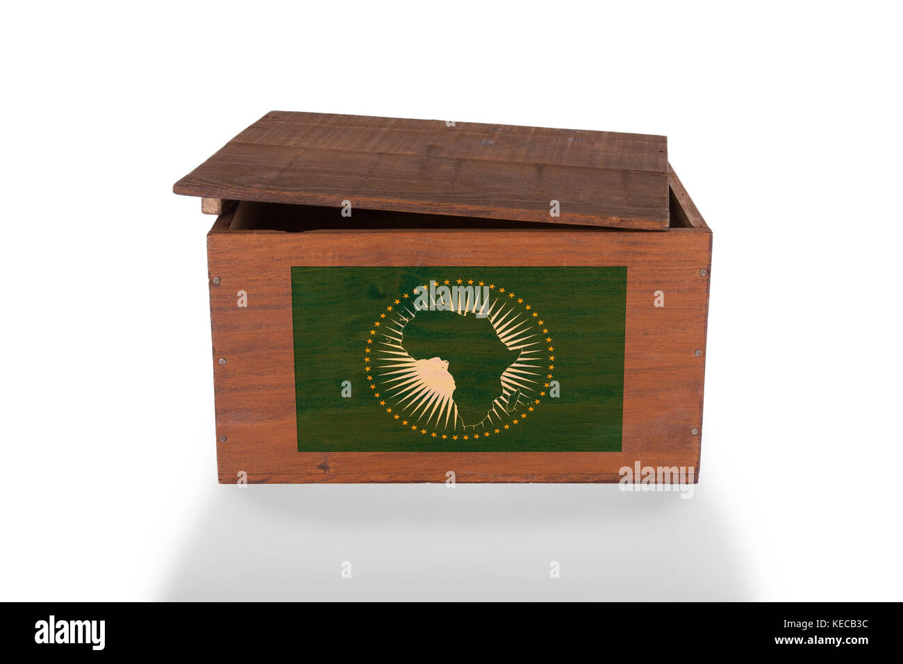 Wooden crate isolated on a white background, product of African Union ...
