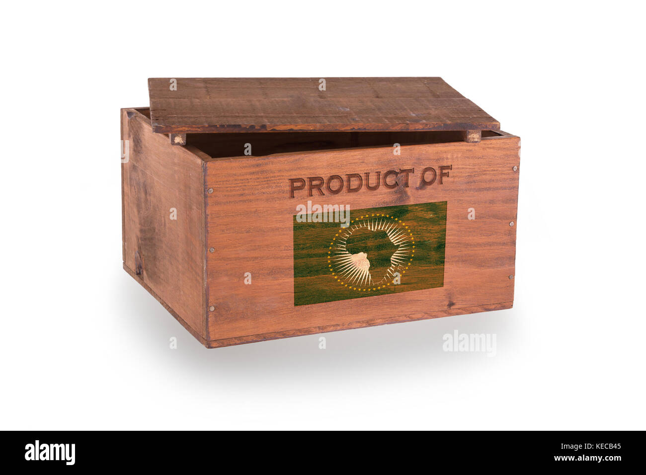 Wooden crate isolated on a white background, product of African Union ...