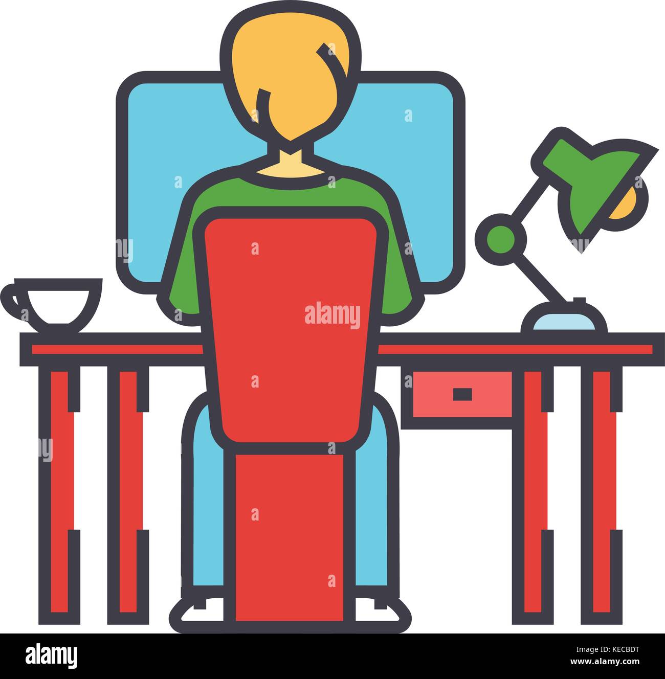 Young Man Working On Computer Sitting Behind The Office Desk Concept Stock Vector Image And Art