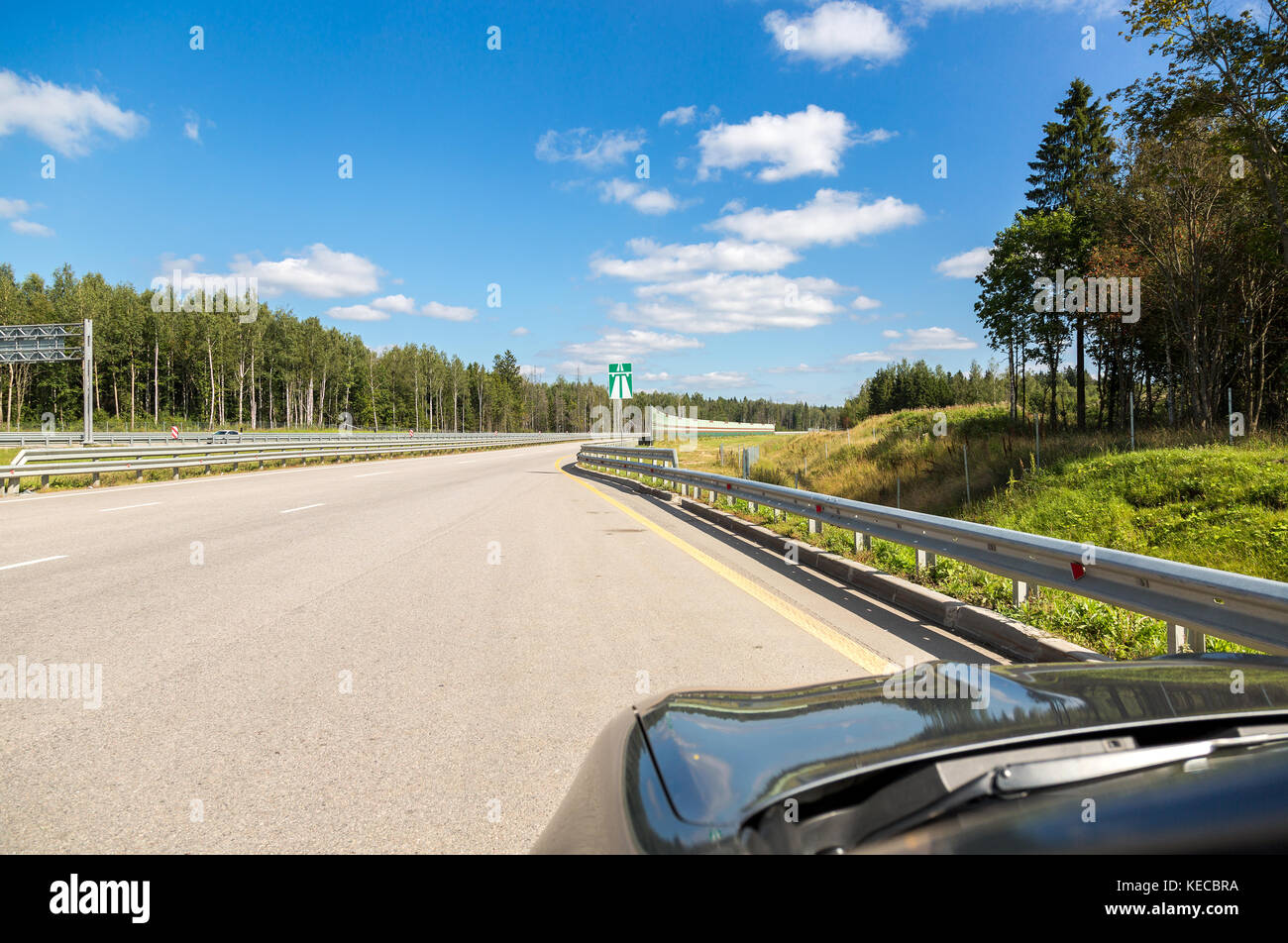 Moscow, Russia - August 08, 2017: Toll road. Russian highway number M11 ...