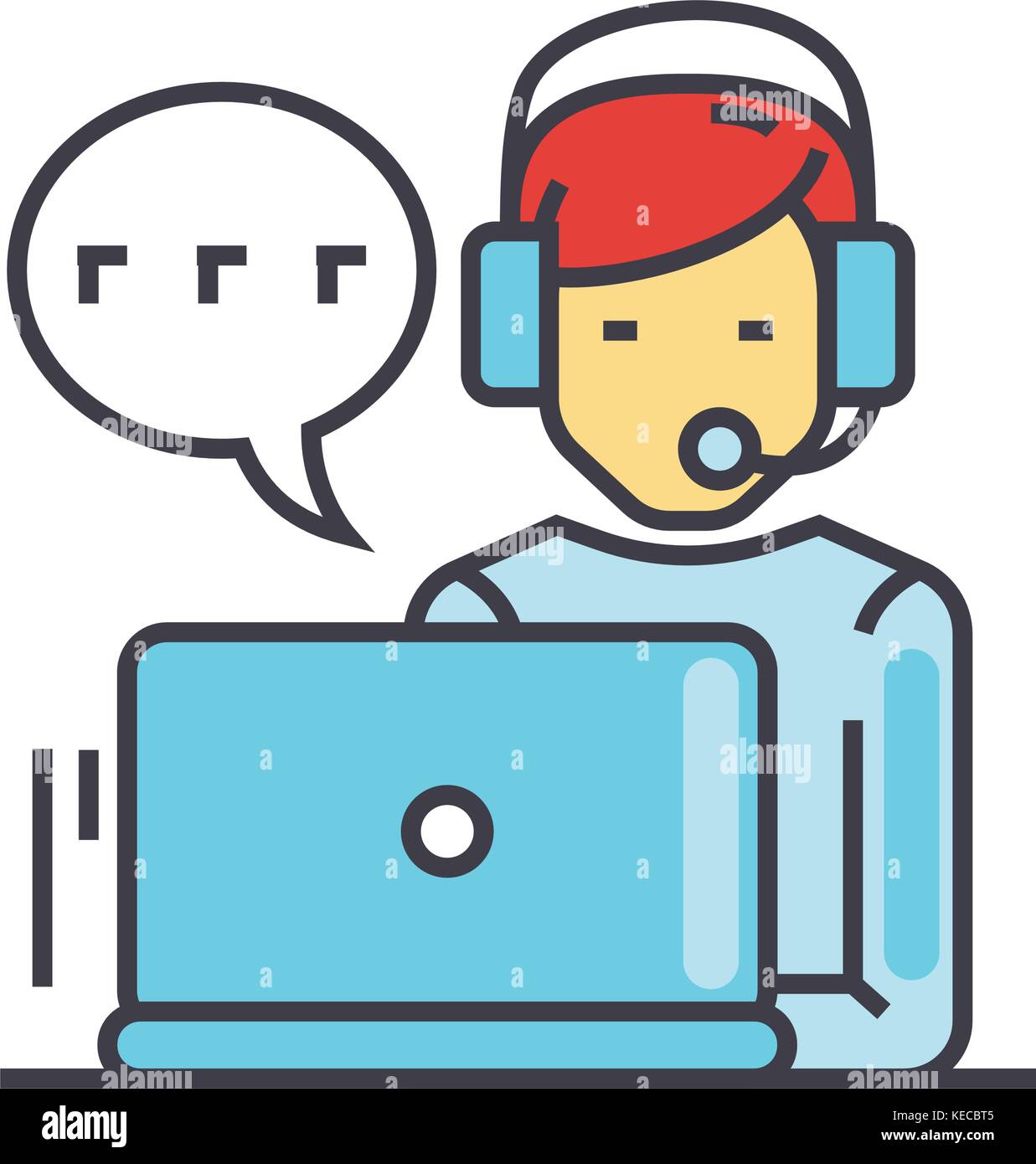 Support customer service, man with computer and headset, client chat ...