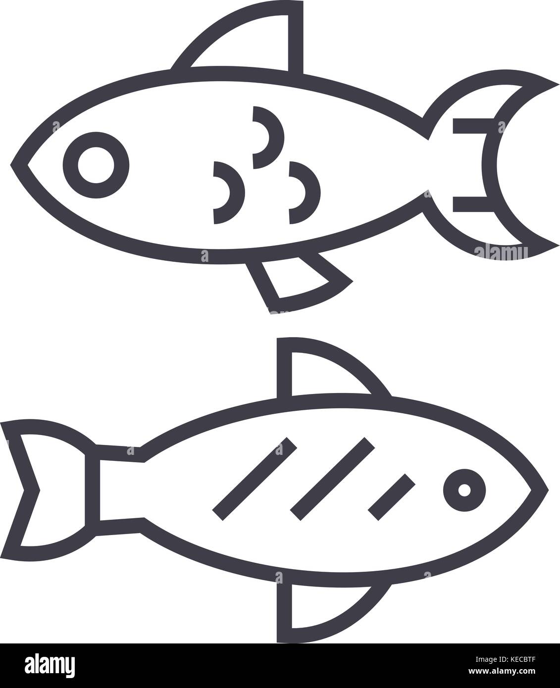 small fish vector line icon, sign, illustration on background, editable ...