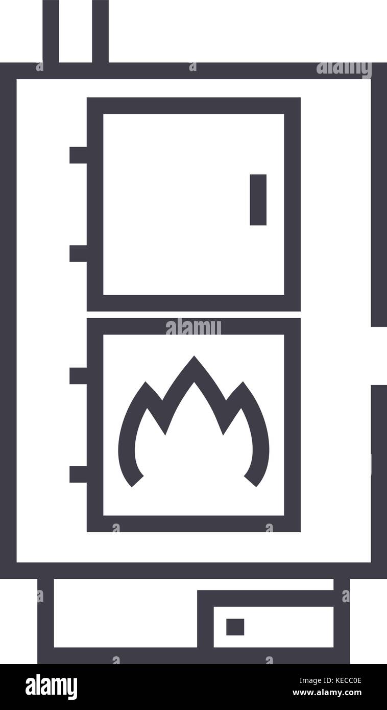 solid fuel boiler vector line icon, sign, illustration on background ...
